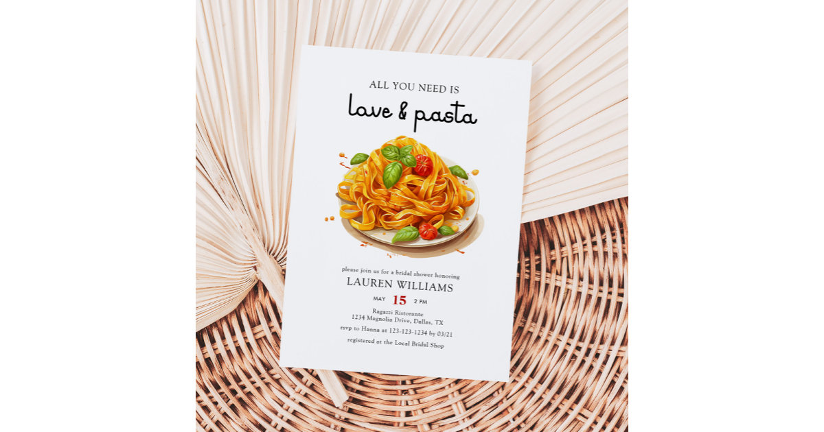 Watercolor Italian Love And Pasta Bridal Shower Invitation | Zazzle