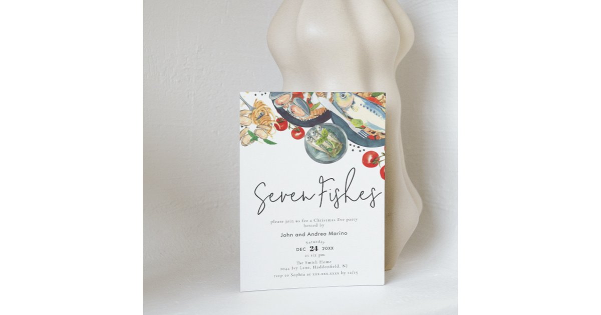 Watercolor Italian Seven Fishes Christmas Party Invitation | Zazzle
