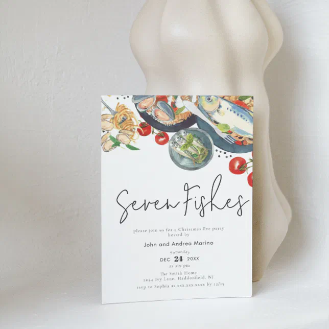 Watercolor Italian Seven Fishes Christmas Party Invitation | Zazzle