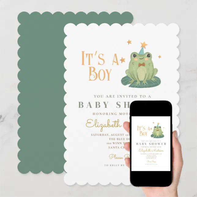 Watercolor its a boy Frog Baby Shower Invitation | Zazzle