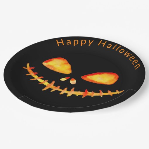 Watercolor Jack O' Lantern Face Halloween Paper Plates | Zazzle