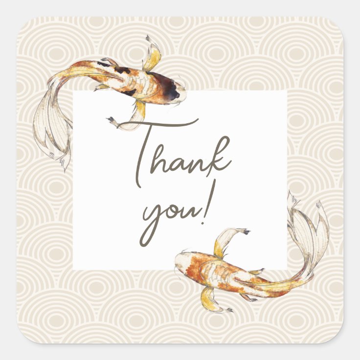 watercolor Japanese koi fish thank you sticker | Zazzle