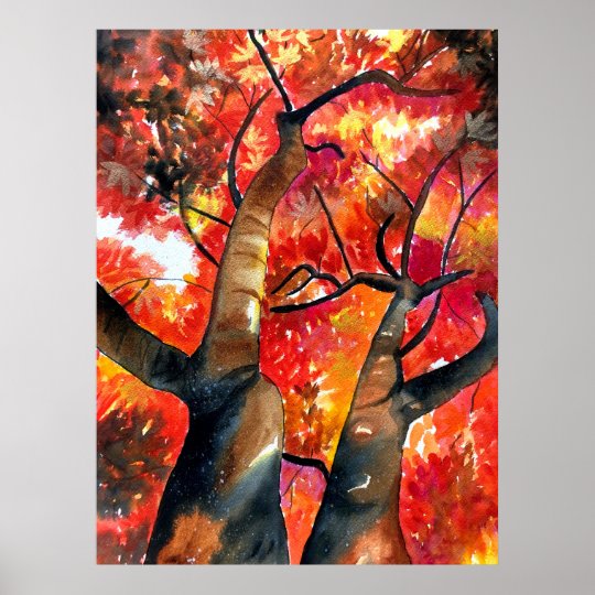 Watercolor Japanese maple tree art Poster | Zazzle.com
