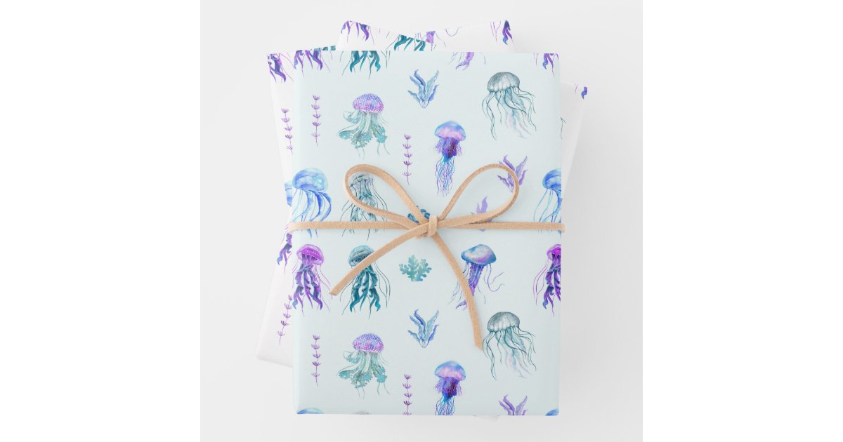 Watercolor Jellyfish and Seaweed Wrapping Paper Sheets | Zazzle