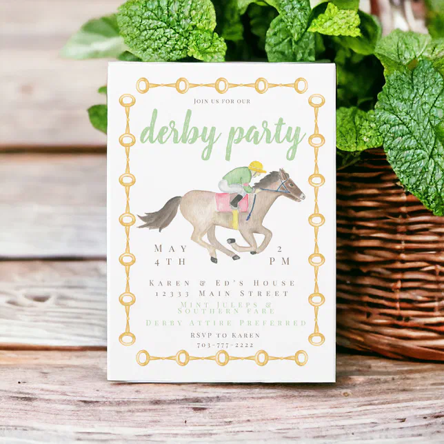 Watercolor Jockey Derby Party Horse Race Invitation | Zazzle