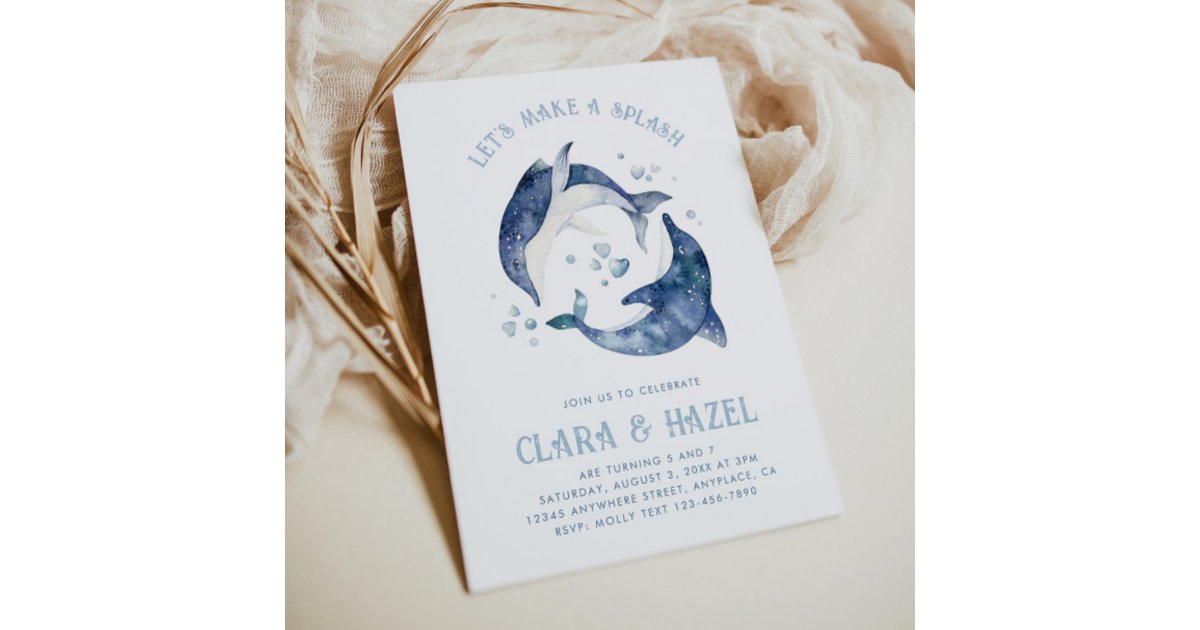 Watercolor Joint Dolphin Birthday Invitation | Zazzle