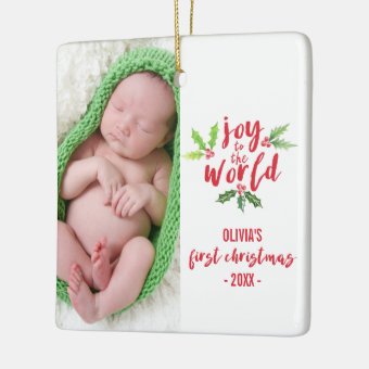 Watercolor Joy to the World Baby's First Christmas Ceramic Ornament ...