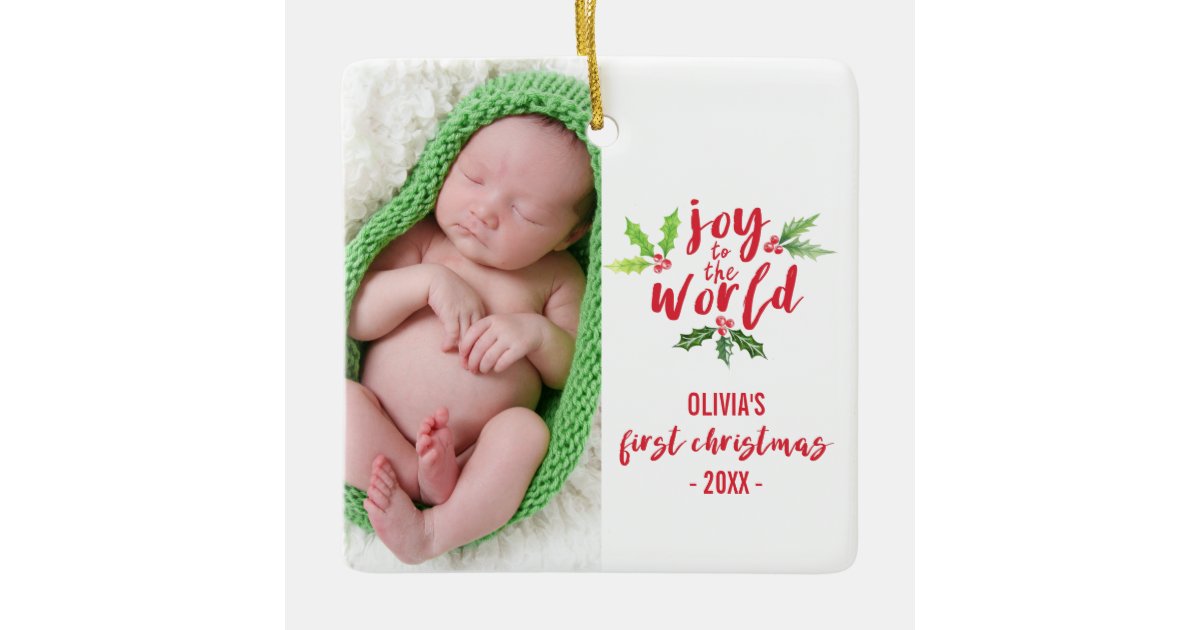 Watercolor Joy to the World Baby's First Christmas Ceramic Ornament ...