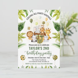 Watercolor Jungle Safari Animals Kids Birthday Invitation | Zazzle