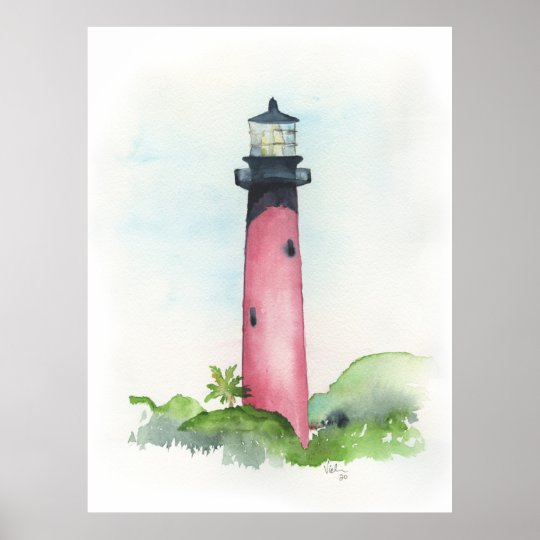 Watercolor Jupiter Lighthouse Art Poster | Zazzle.com