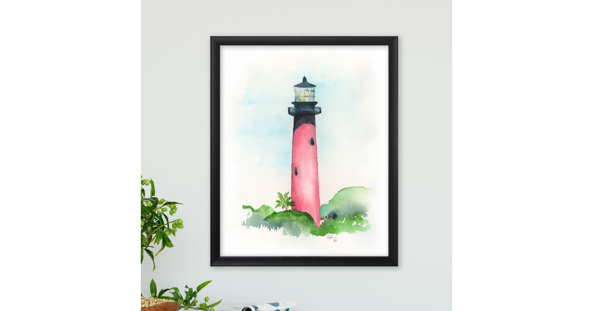 Watercolor Jupiter Lighthouse Art Poster | Zazzle