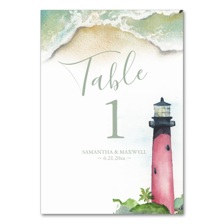 Watercolor Jupiter Lighthouse Table Number | Zazzle