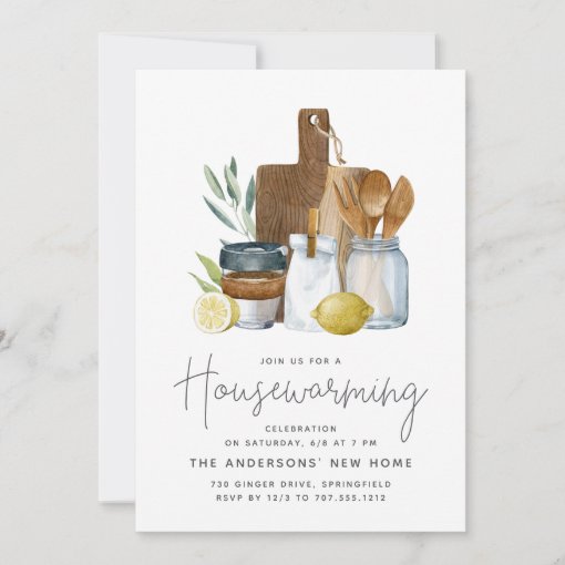 Watercolor Kitchen Goods Housewarming Party Invitation | Zazzle