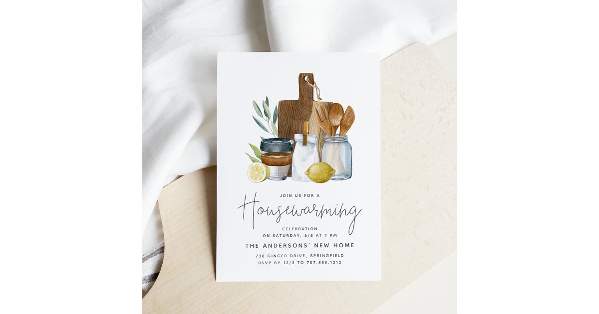 Watercolor Kitchen Goods Housewarming Party Invitation | Zazzle