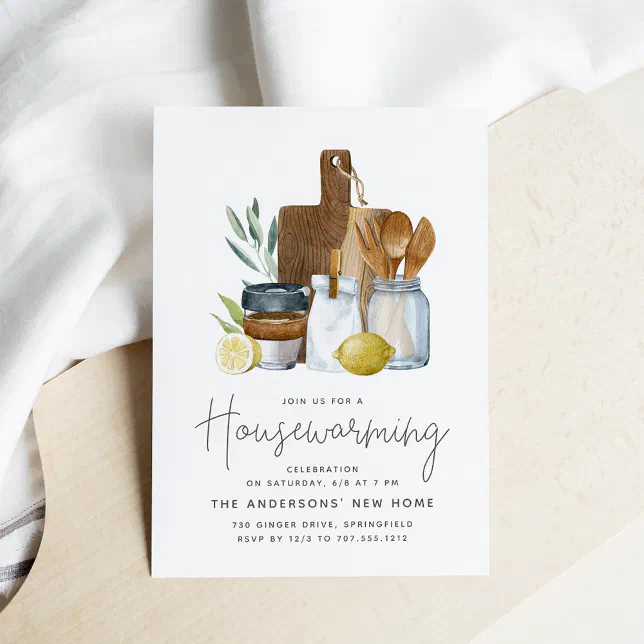 Watercolor Kitchen Goods Housewarming Party Invitation | Zazzle