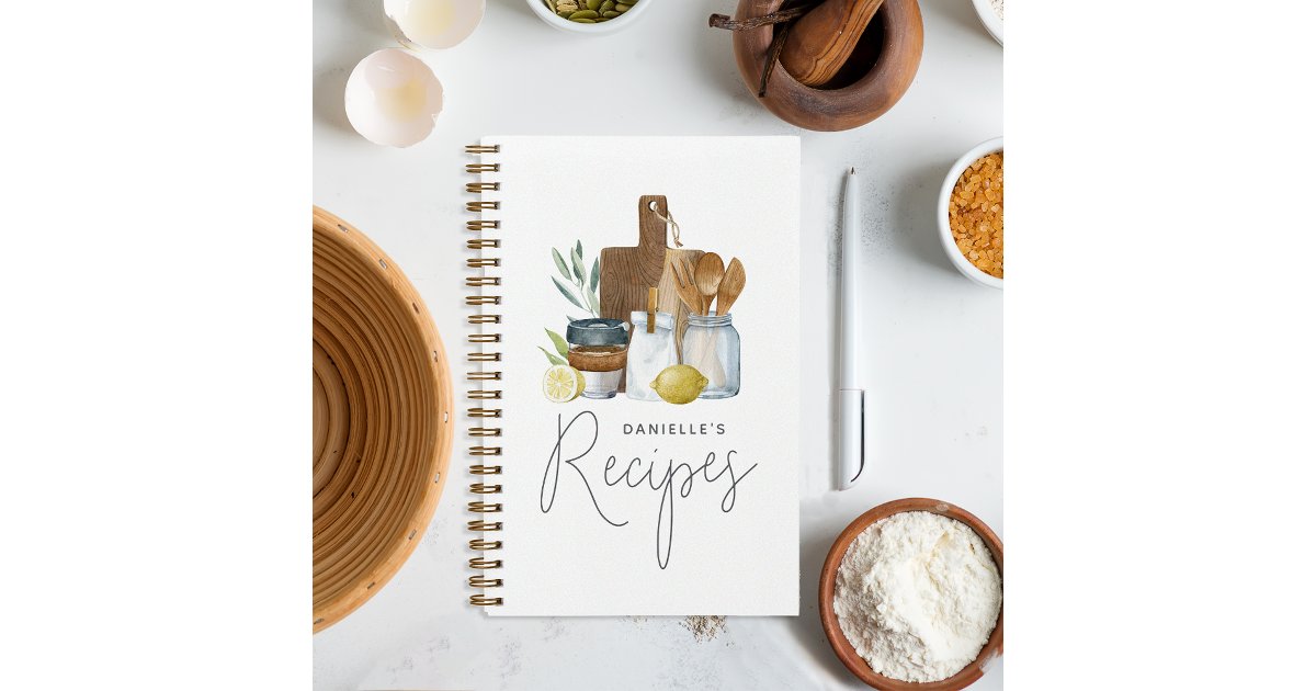 Watercolor Kitchen Supplies Personalized Notebook | Zazzle