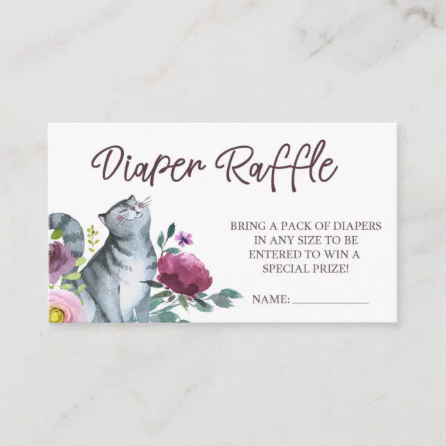 Watercolor Kitty Cat Diaper Raffle Enclosure Card | Zazzle