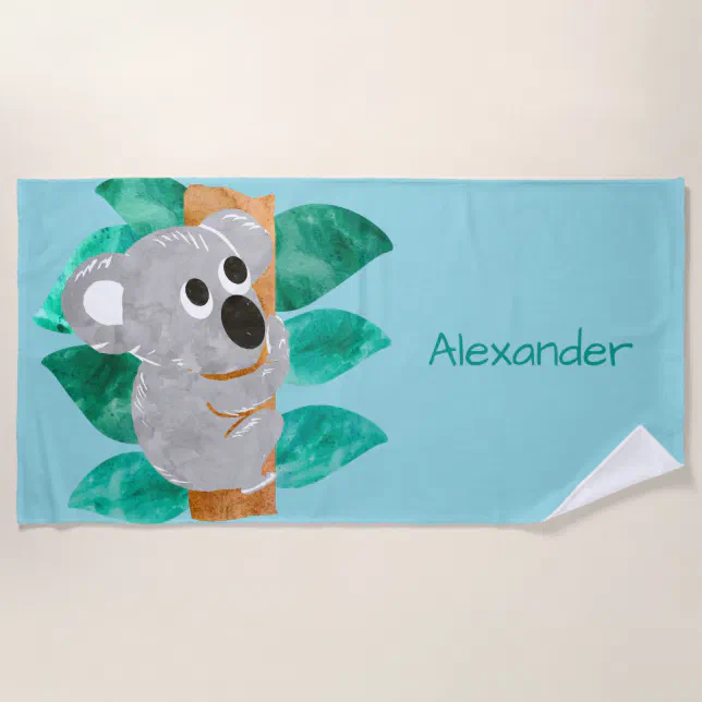 Watercolor Koala Bear Kids Personalized Cute Beach Towel | Zazzle