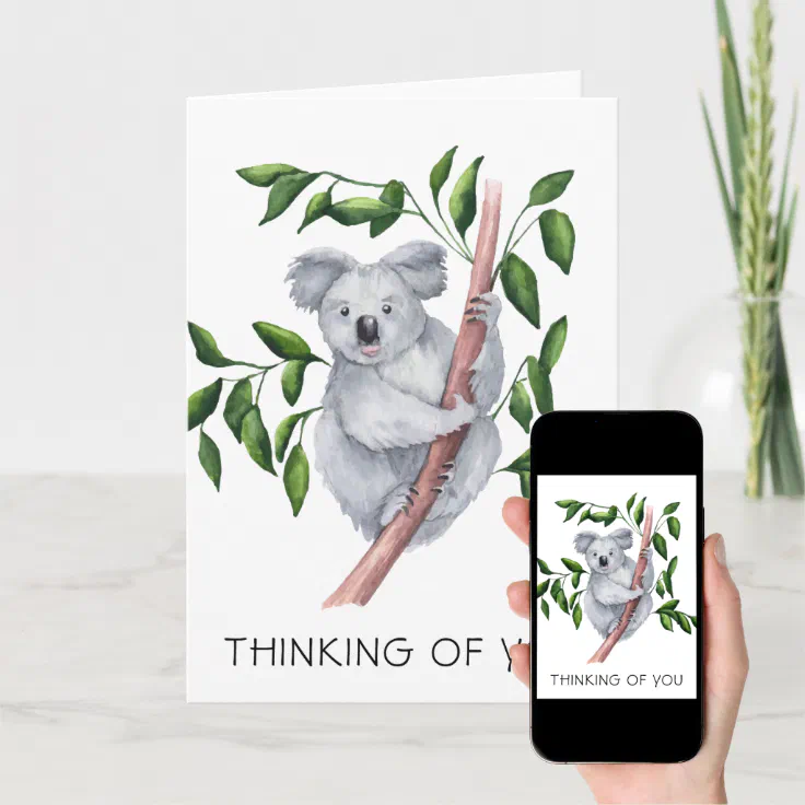 Watercolor Koala Bear Thinking Of You Card | Zazzle