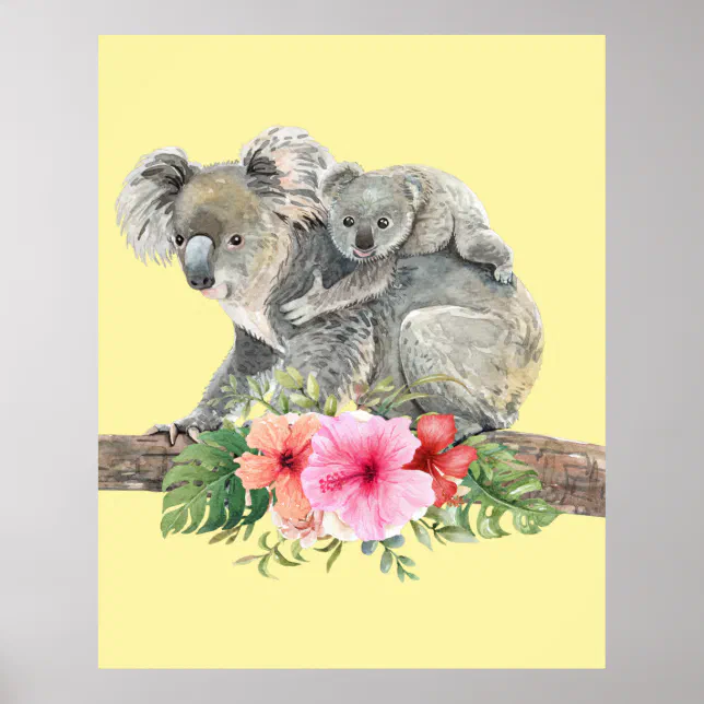Watercolor Koala Bears Cute Mom & Baby Poster | Zazzle