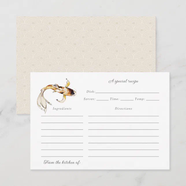 watercolor koi fish recipe card | Zazzle
