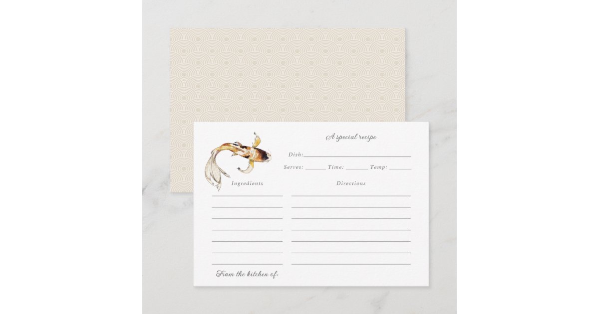 watercolor koi fish recipe card | Zazzle