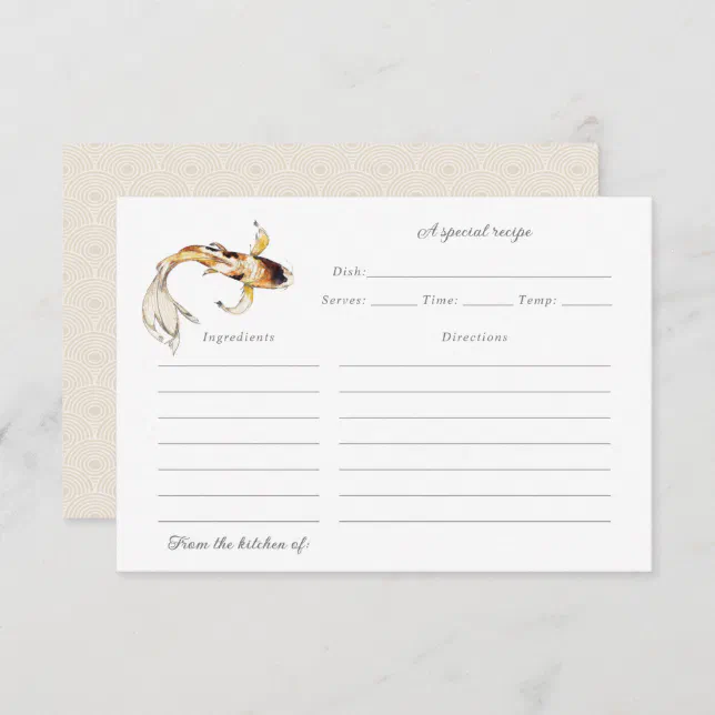 watercolor koi fish recipe card | Zazzle