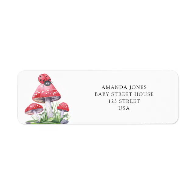 Watercolor ladybug AND MUSHROOMS Label | Zazzle