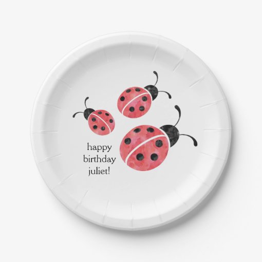Watercolor Ladybug Personalized Paper Plates | Zazzle