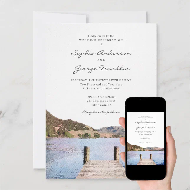 Watercolor Lake Wedding Invitation Card | Zazzle