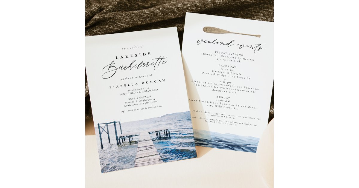 Watercolor Lakeside Bachelorette at the Lake Invitation | Zazzle