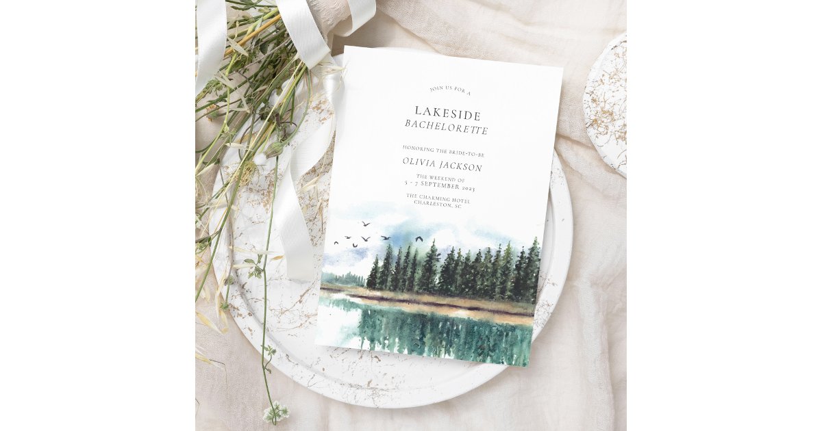 Watercolor Lakeside Bachelorette Weekend Itinerary Invitation | Zazzle