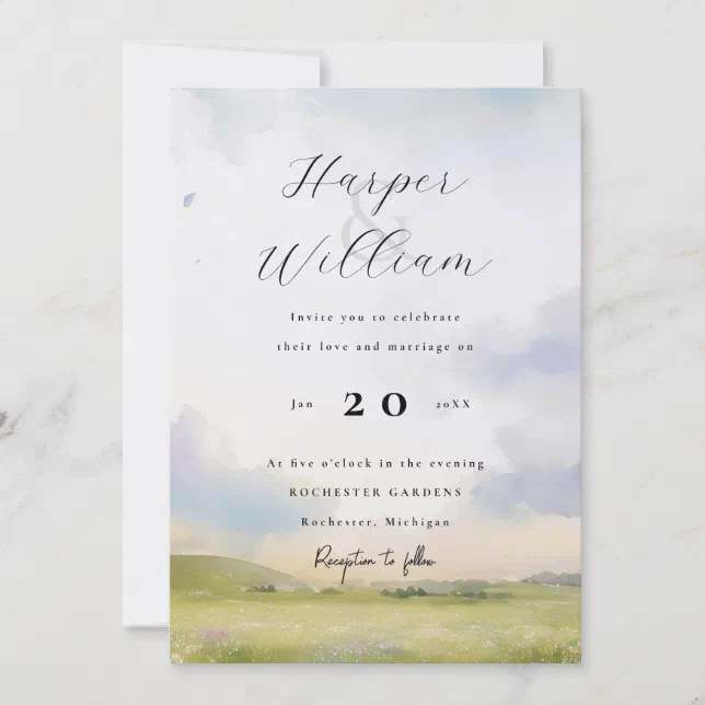 Watercolor Landscape and clouds wedding invitation | Zazzle