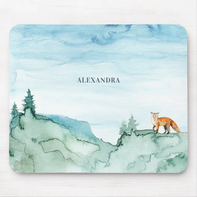 Watercolor Landscape Cute Fox Woodland Forest Mouse Pad | Zazzle