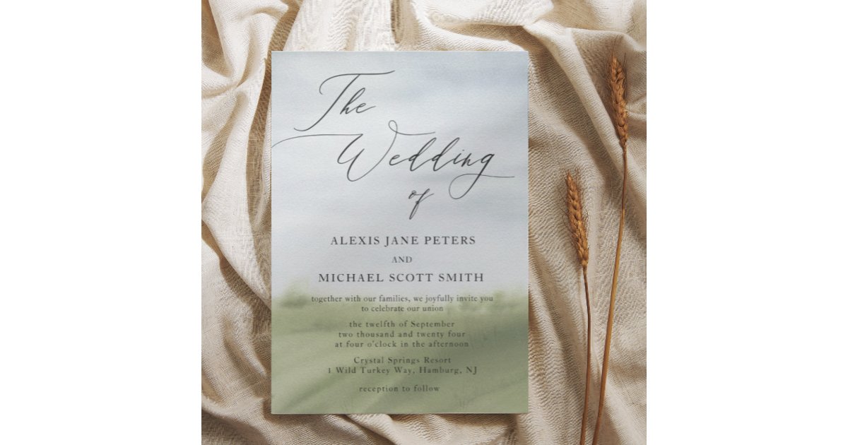 Watercolor Landscape Farm Calligraphy Wedding Invitation | Zazzle