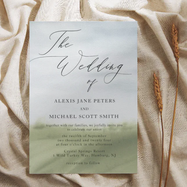 Watercolor Landscape Farm Calligraphy Wedding Invitation | Zazzle