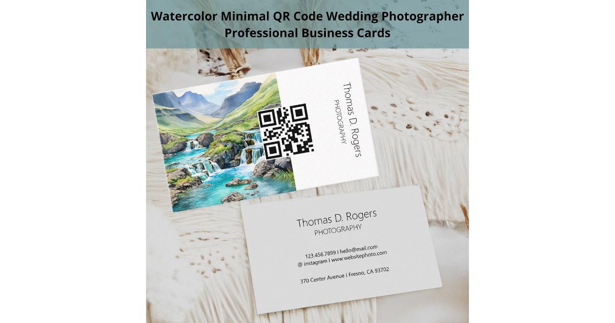 Watercolor Landscape Graphic I Photography QR Code Business Card | Zazzle