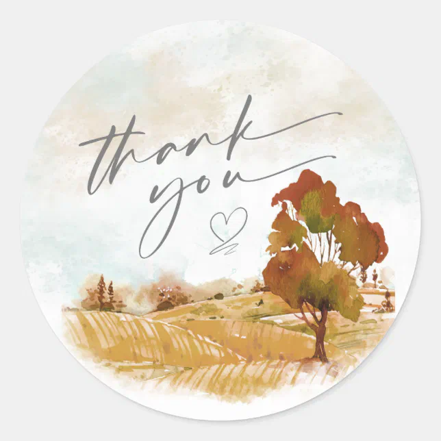 Watercolor Landscape Thank You Autumn Gold ID786 Classic Round Sticker ...