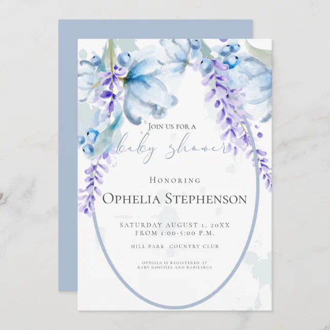 Watercolor Lavender -Dusty Blue Floral Baby Shower Invitation | Zazzle