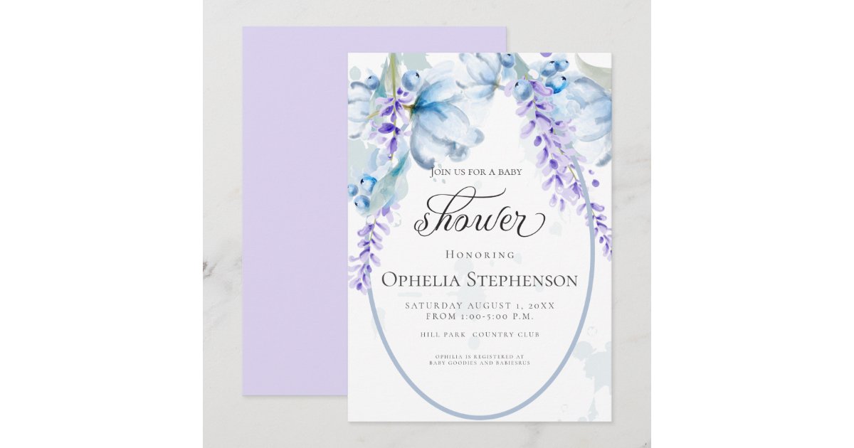 Watercolor Lavender -Dusty Blue Floral Baby Shower Invitation | Zazzle