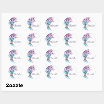 Watercolor Lavender Flowers Classic Round Sticker | Zazzle