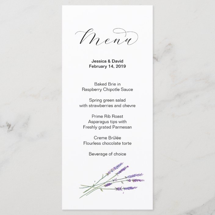 Watercolor Lavender Wedding Menu | Zazzle.com
