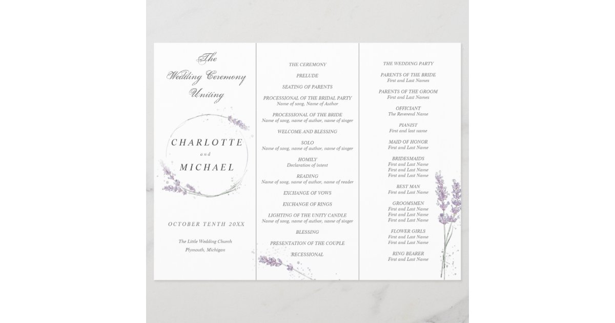 Watercolor lavender wedding program | Zazzle