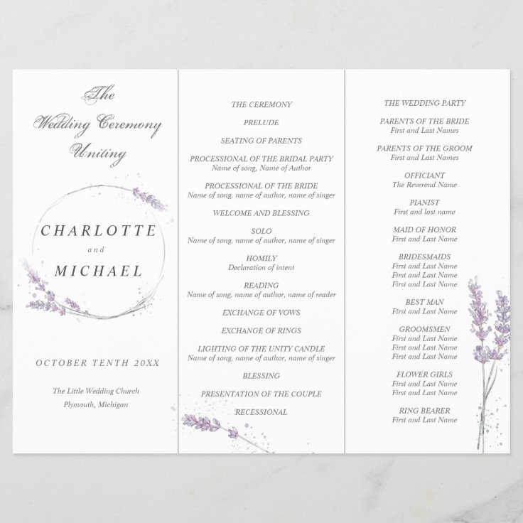 Watercolor lavender wedding program | Zazzle