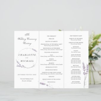 Watercolor lavender wedding program | Zazzle