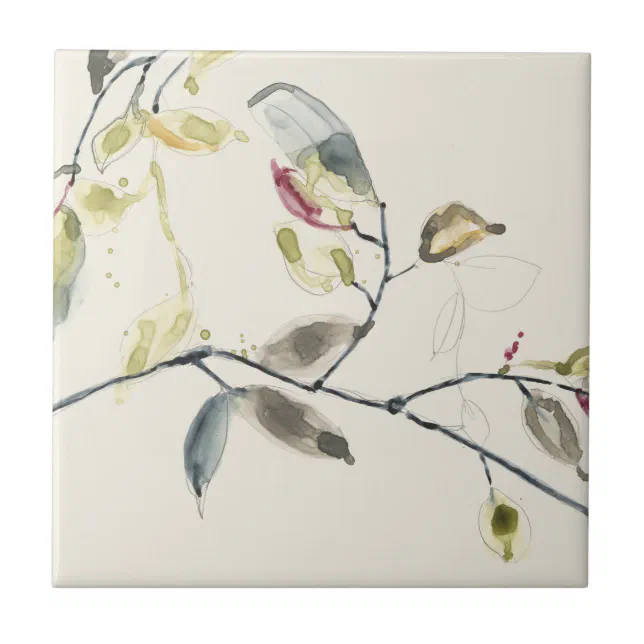 Watercolor Leaf Branch Ceramic Tile | Zazzle