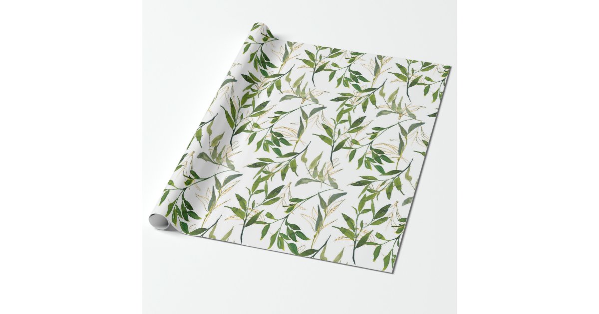 Watercolor Leafy Greenery Wrapping Paper | Zazzle