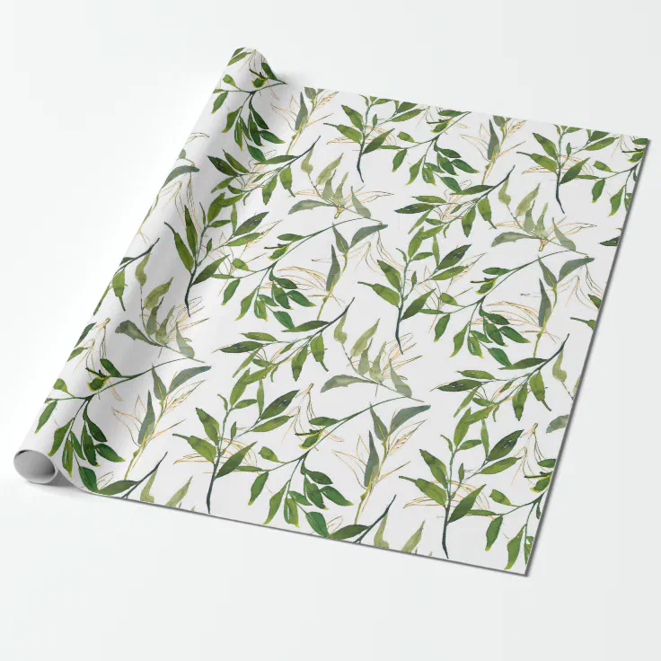 Watercolor Leafy Greenery Wrapping Paper | Zazzle