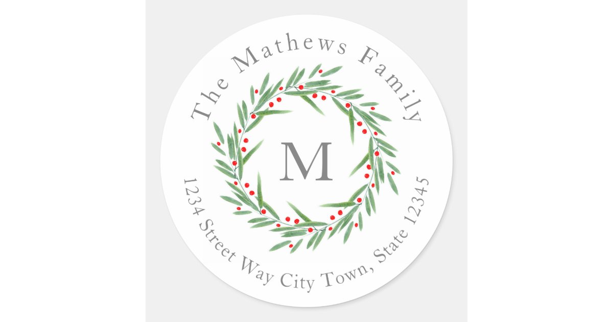 Watercolor Leaves and Berries Wreath Labels | Zazzle