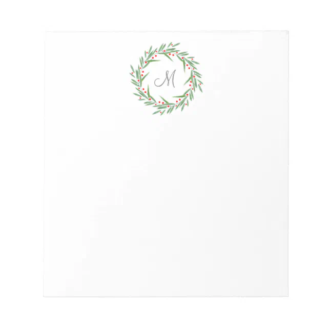 Watercolor Leaves and Berries Wreath Notepad | Zazzle